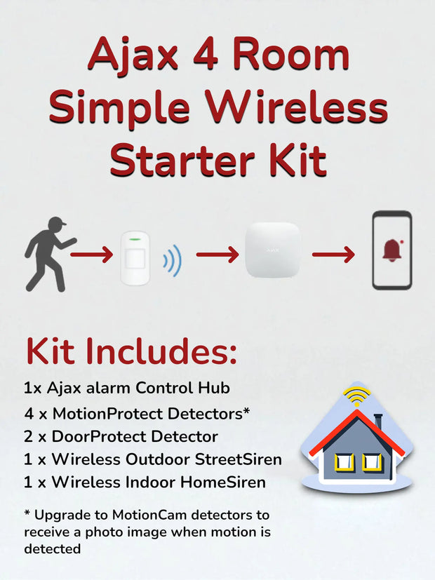 AJAX 6 ROOM HOME WIRELESS ALARM SECURITY STARTER KIT